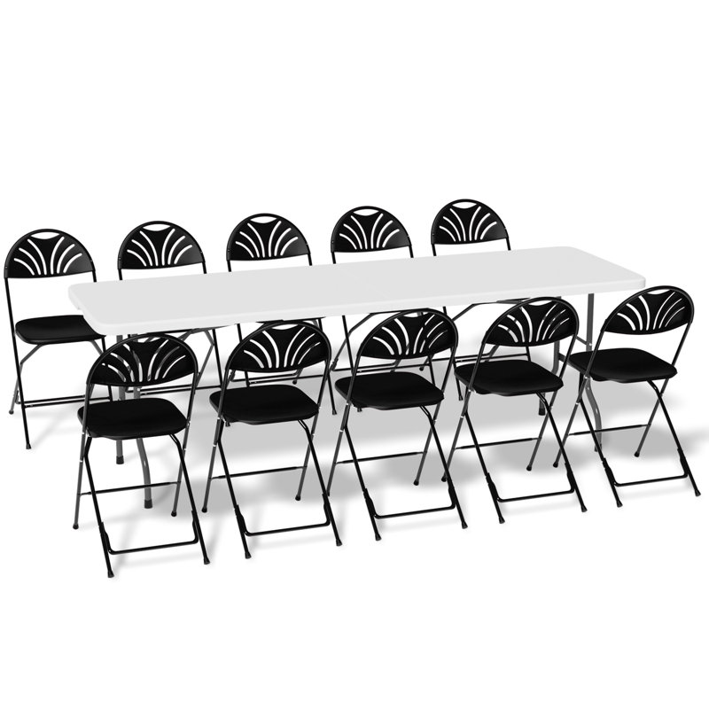 Arlowe 10 Person Portable Foldable Plastic Card Table and Chair Set 29.5 H x 72 W x 30 D Black